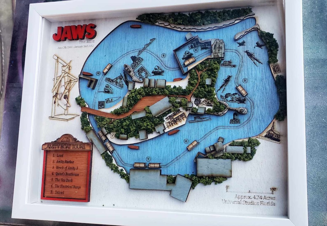 Jaws the Ride - Universal Studios Florida - Ride Map - Shadow Box - Etsy