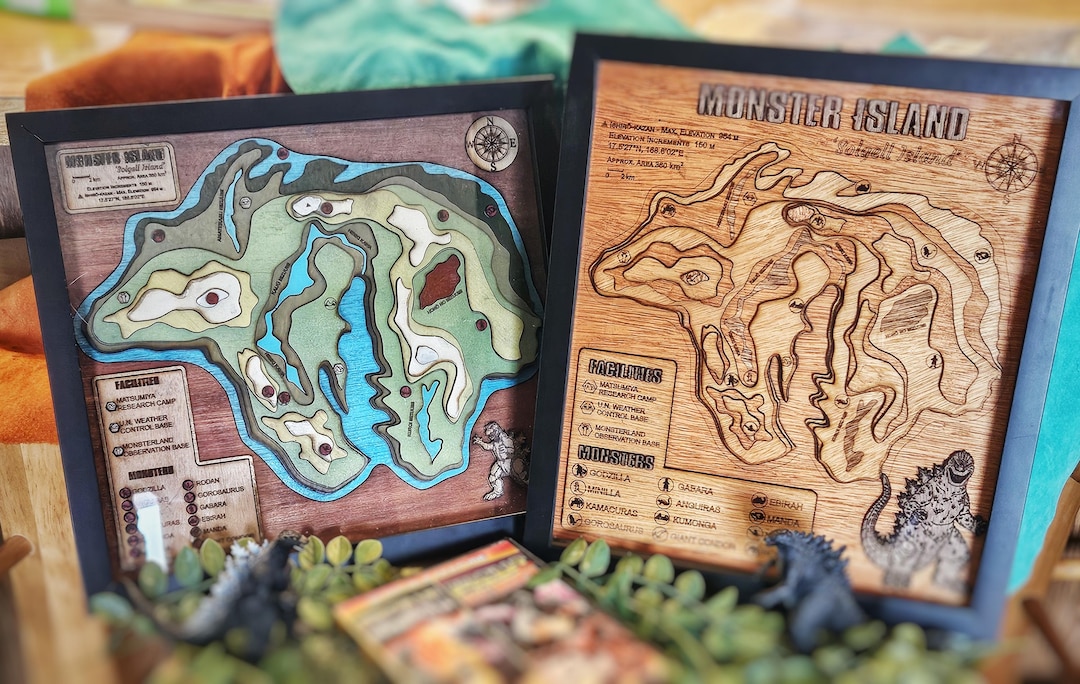 Monster Island 3D Wooden Map - Showa Era Godzilla Tribute - Solgell ...