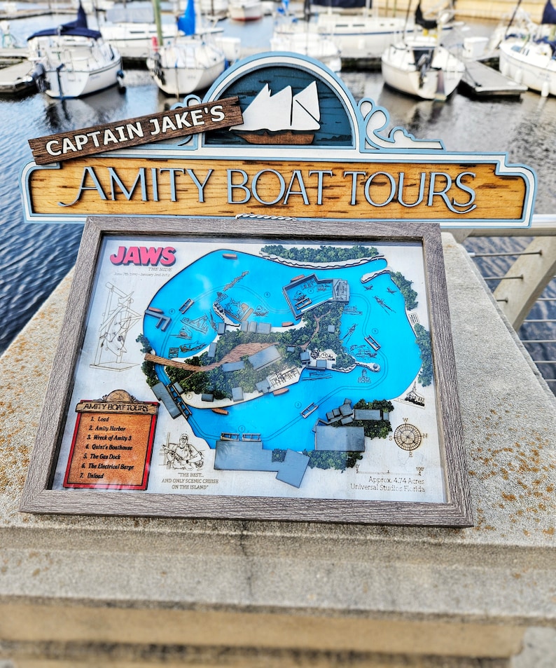 Jaws the Ride Map - Universal Studios Florida - Wood Relief Carving ...