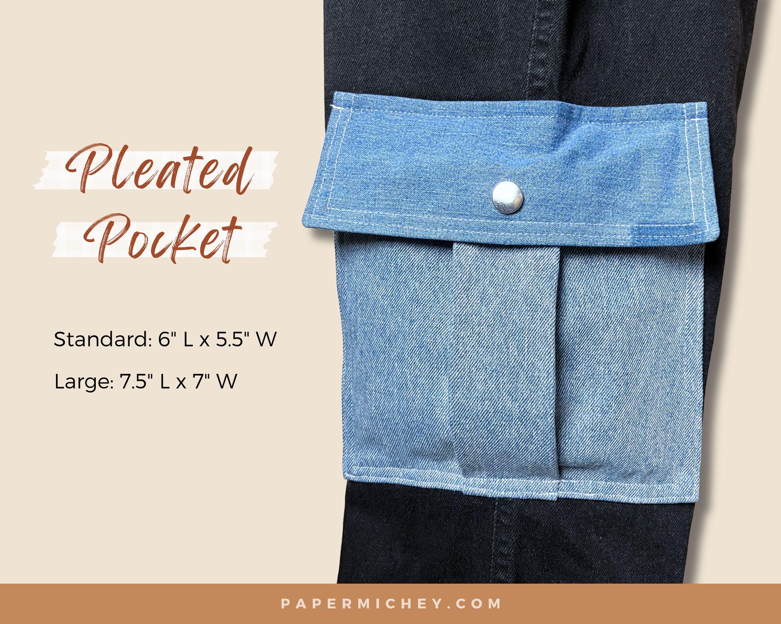 Sew on Denim Cargo Pocket, Premade Flap Patch Pocket for Adult Pants ...