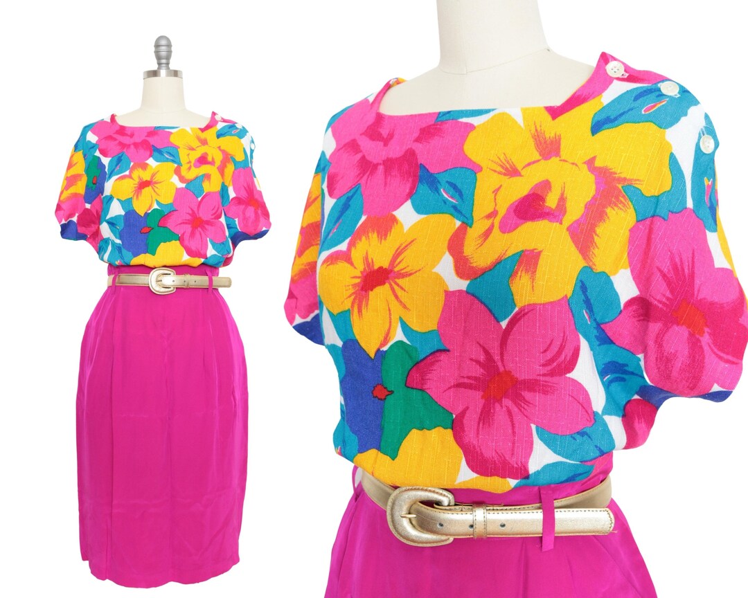 Vintage Bright Bold Floral Multicolored Tropical Print Top - Etsy
