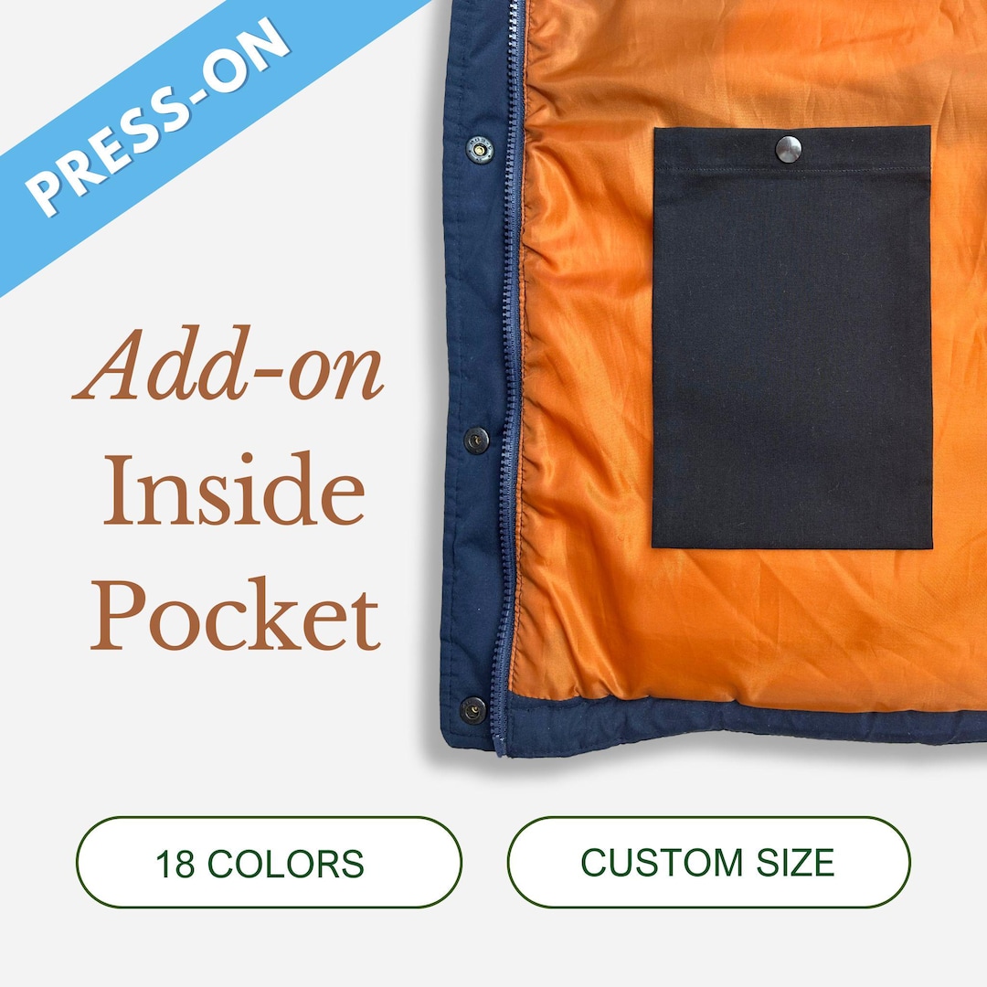 Custom Press on Inside Jacket Pocket, No Sew Inner Pocket for Coats ...