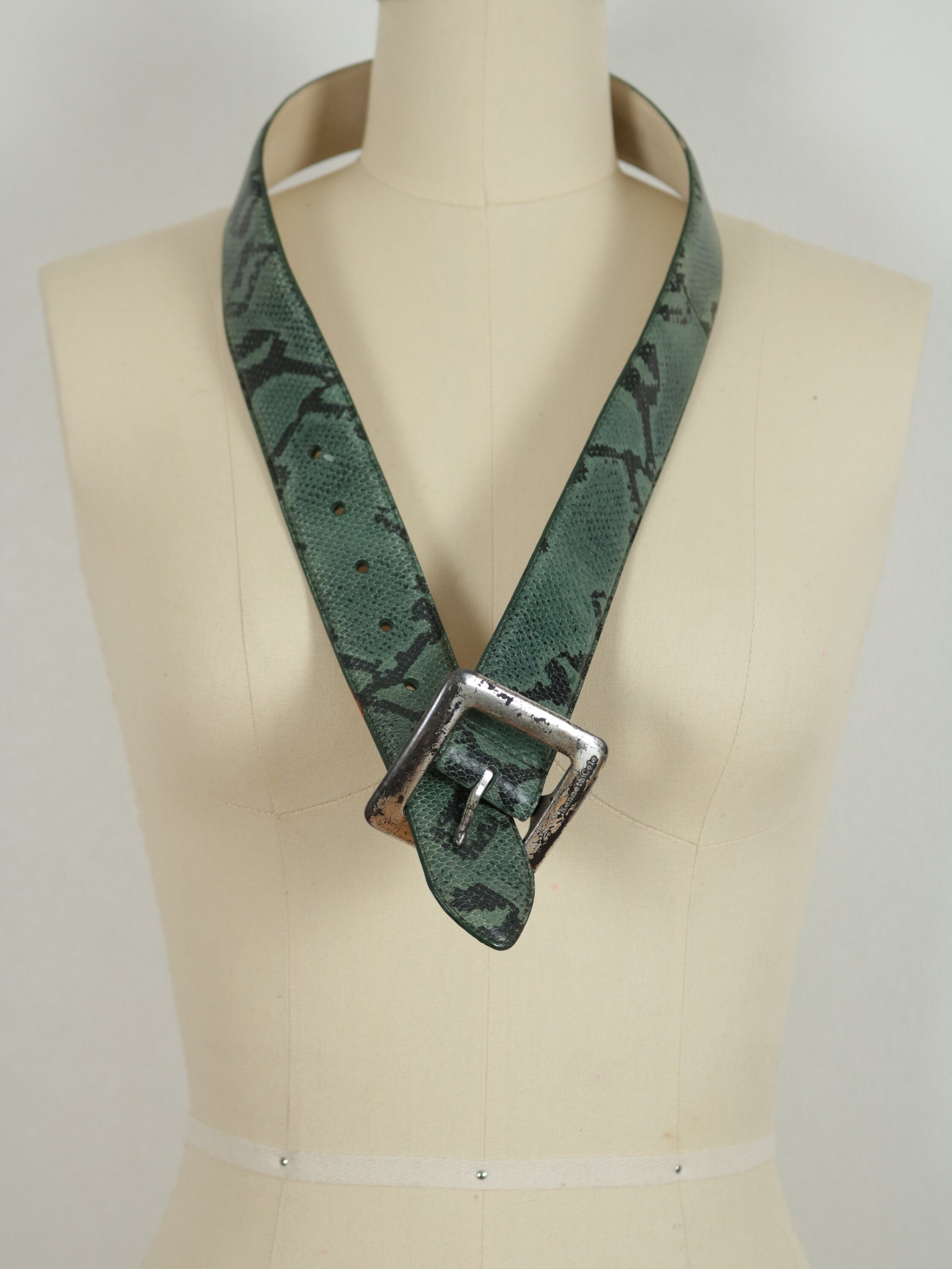 Vintage Green Genuine Italian Calfskin Embossed Snake Skin Belt Python ...