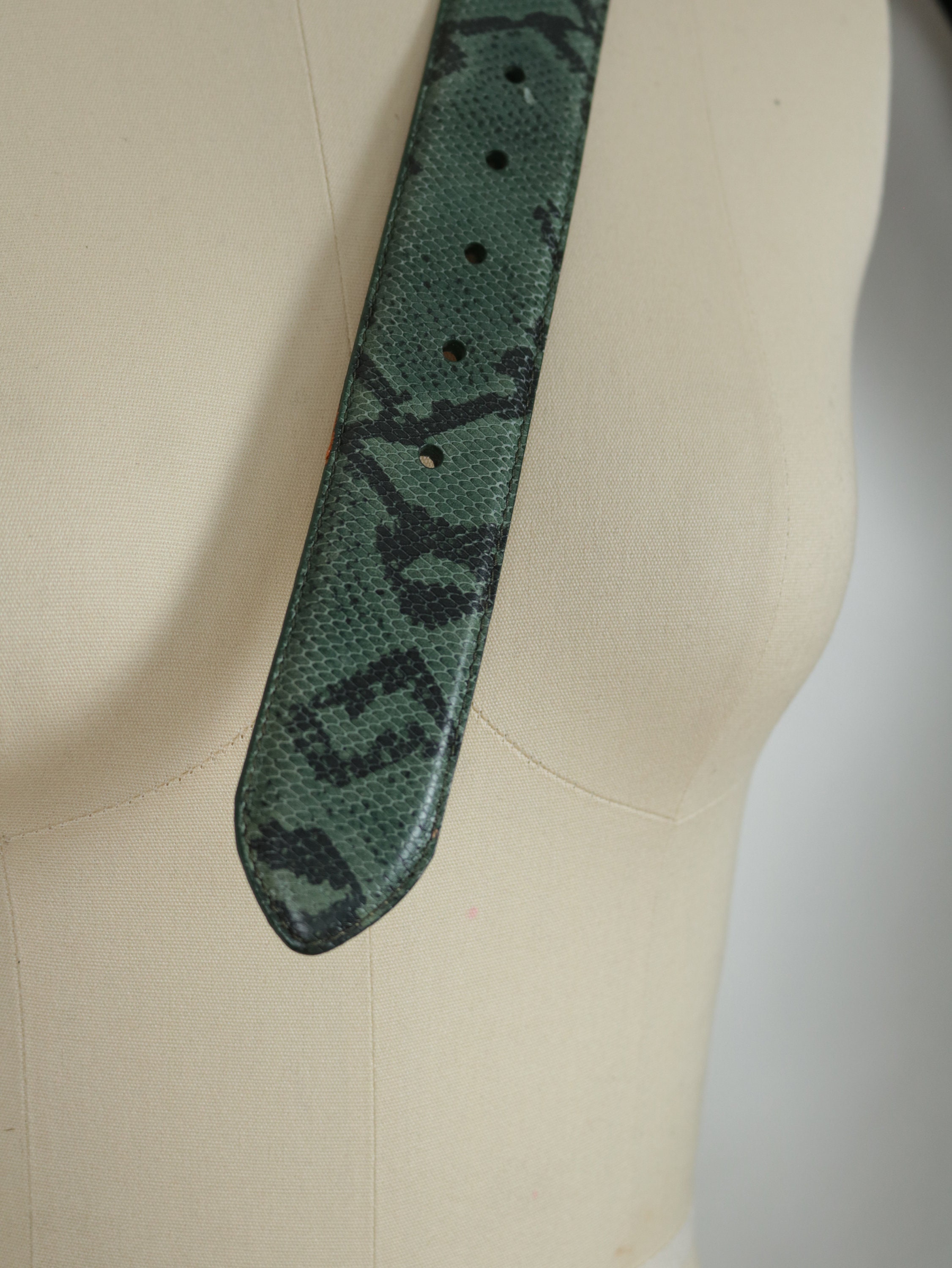 Vintage Green Genuine Italian Calfskin Embossed Snake Skin Belt Python ...