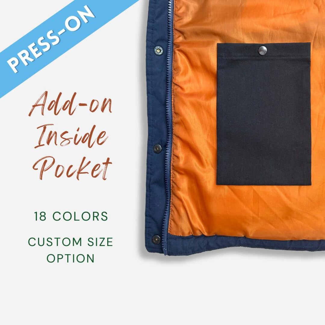 Custom Press on Inside Jacket Pocket, No Sew Inner Pocket for Coats ...