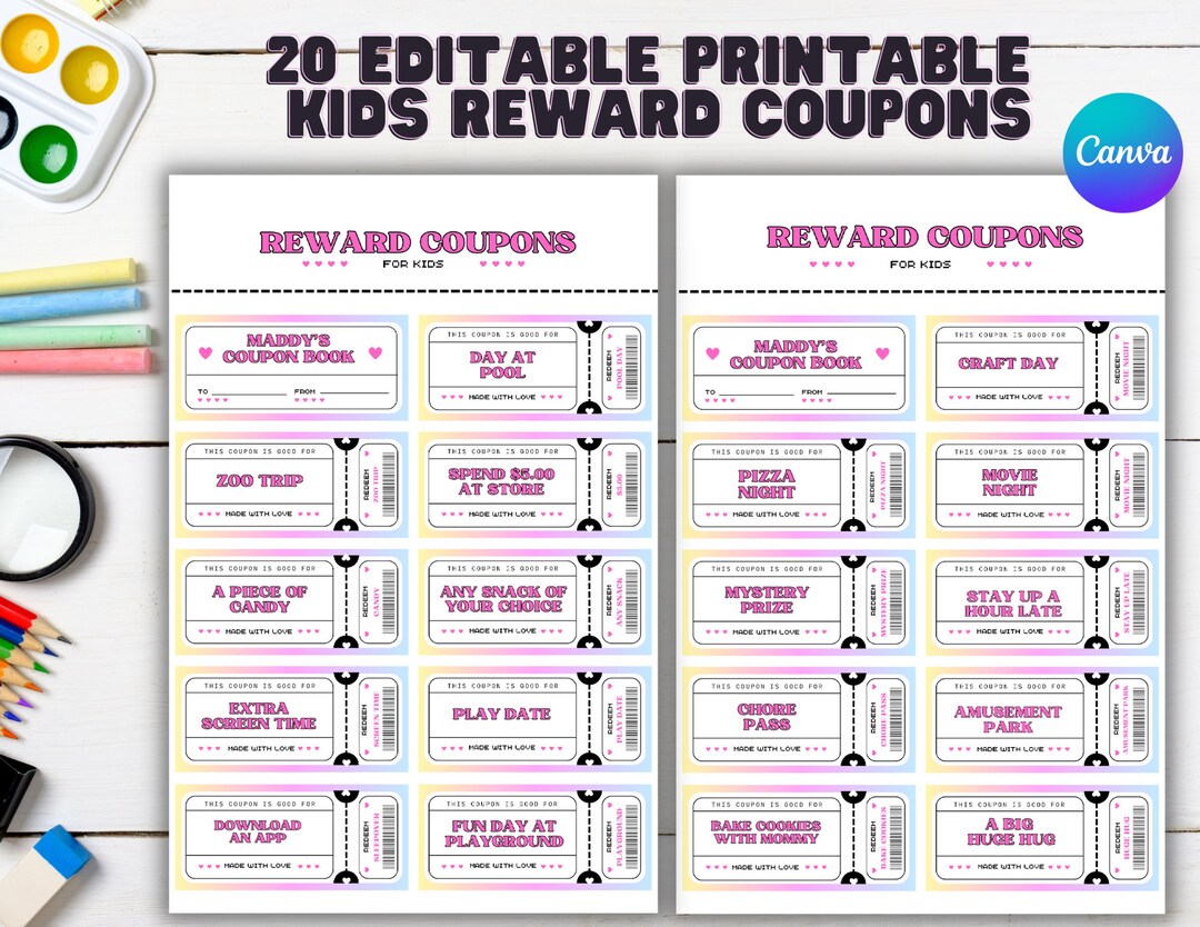 Editable Coupon Book for Kids, Printable Kids Reward Coupons Template ...