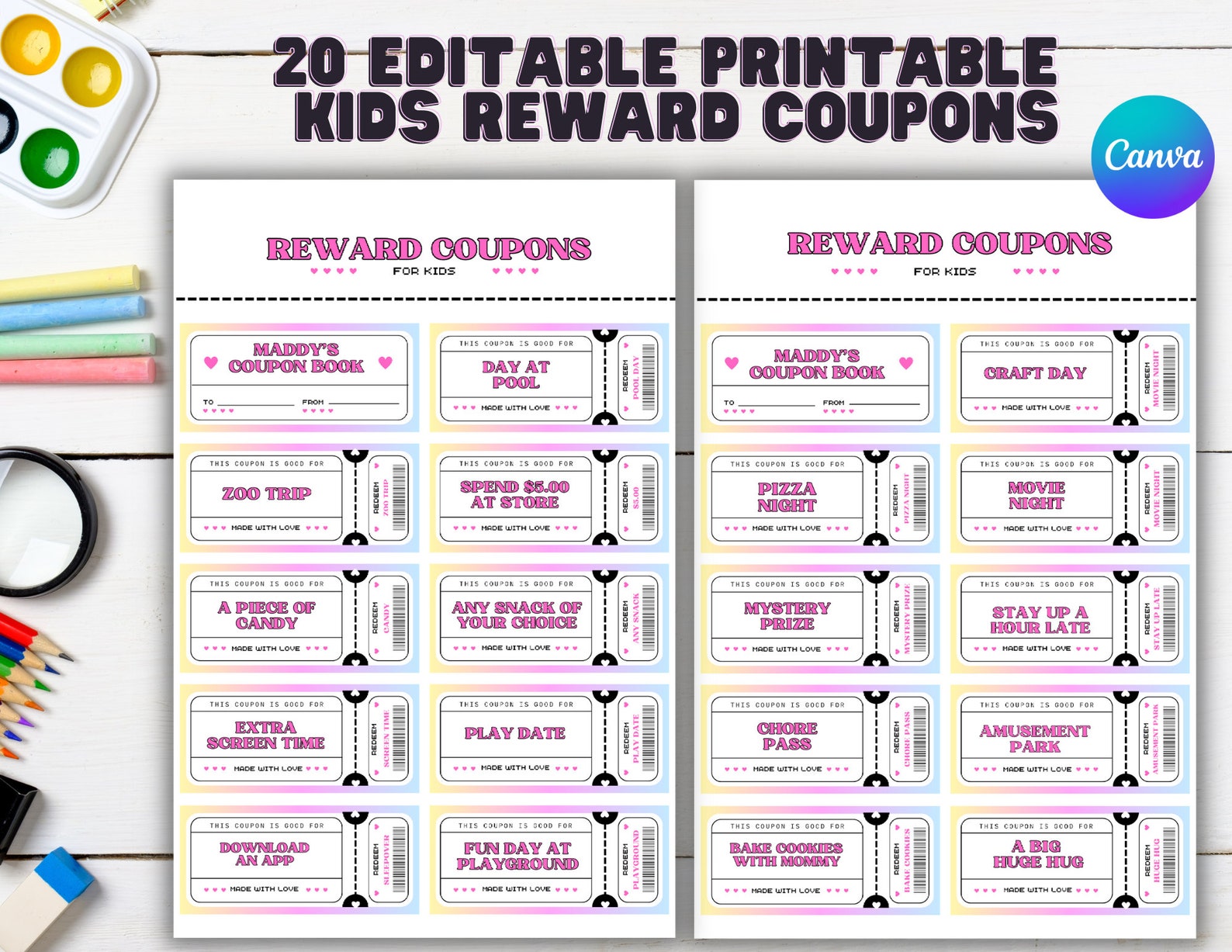 Editable Coupon Book for Kids, Printable Kids Reward Coupons Template ...