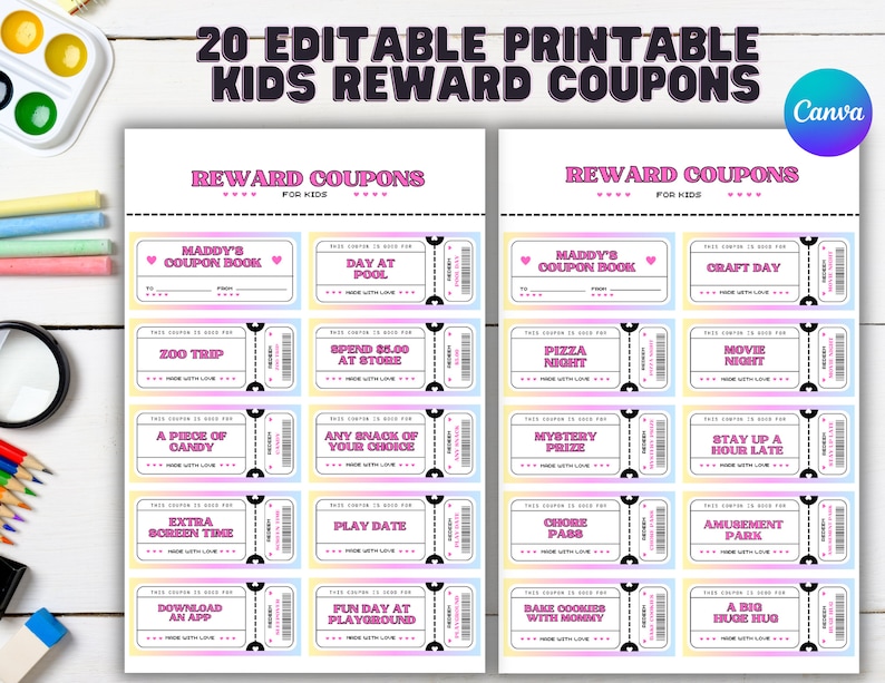 Editable Coupon Book for Kids, Printable Kids Reward Coupons Template ...