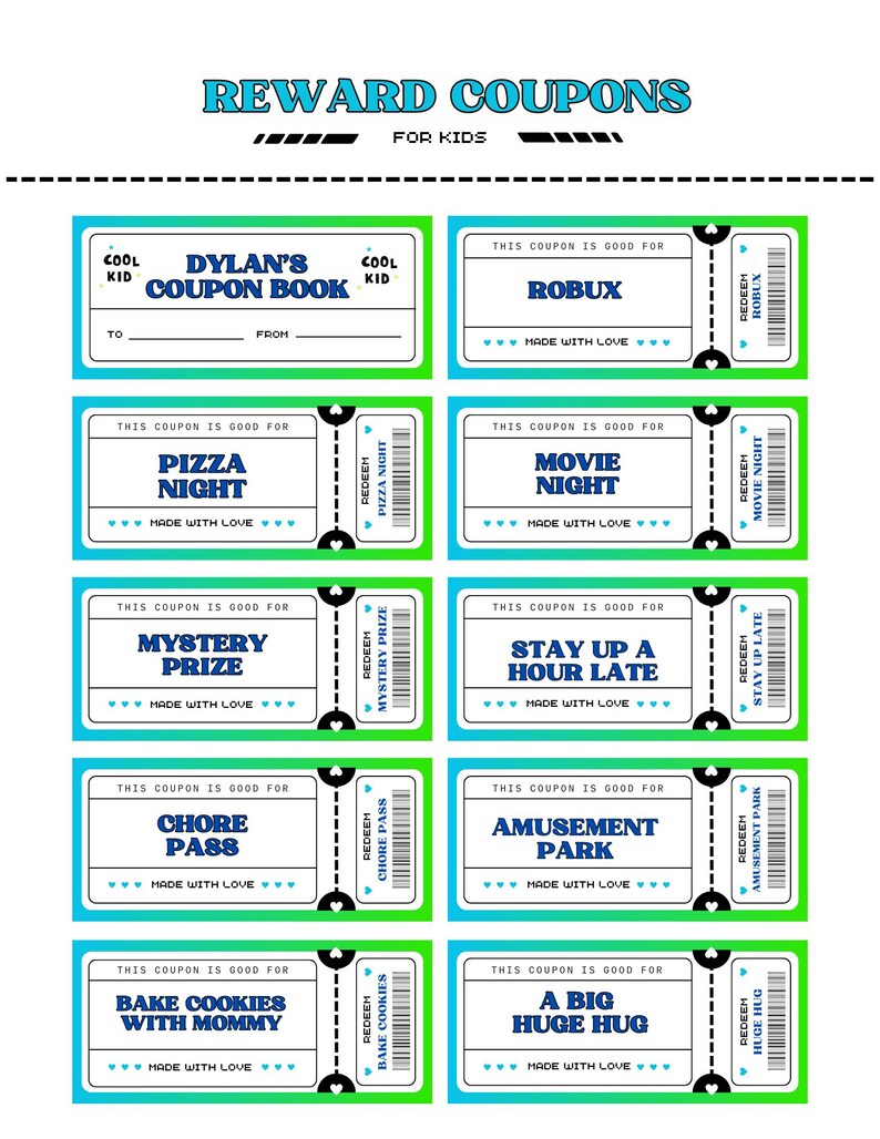 Editable Coupon Book for Kids, Printable Kids Reward Coupons Template ...