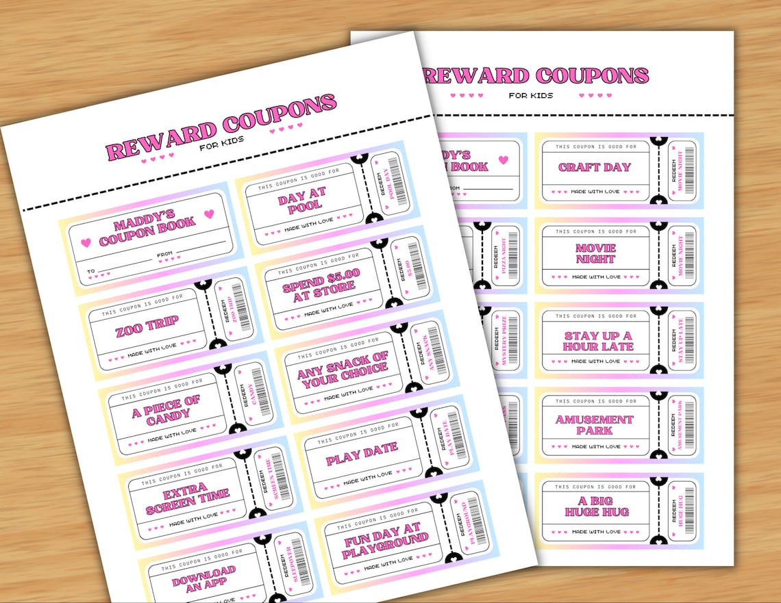 Editable Coupon Book for Kids, Printable Kids Reward Coupons Template ...