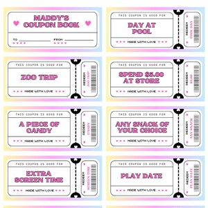 Editable Coupon Book for Kids, Printable Kids Reward Coupons Template ...
