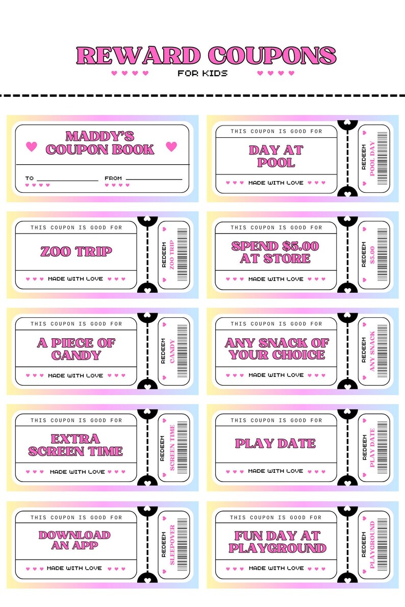Editable Coupon Book for Kids, Printable Kids Reward Coupons Template ...