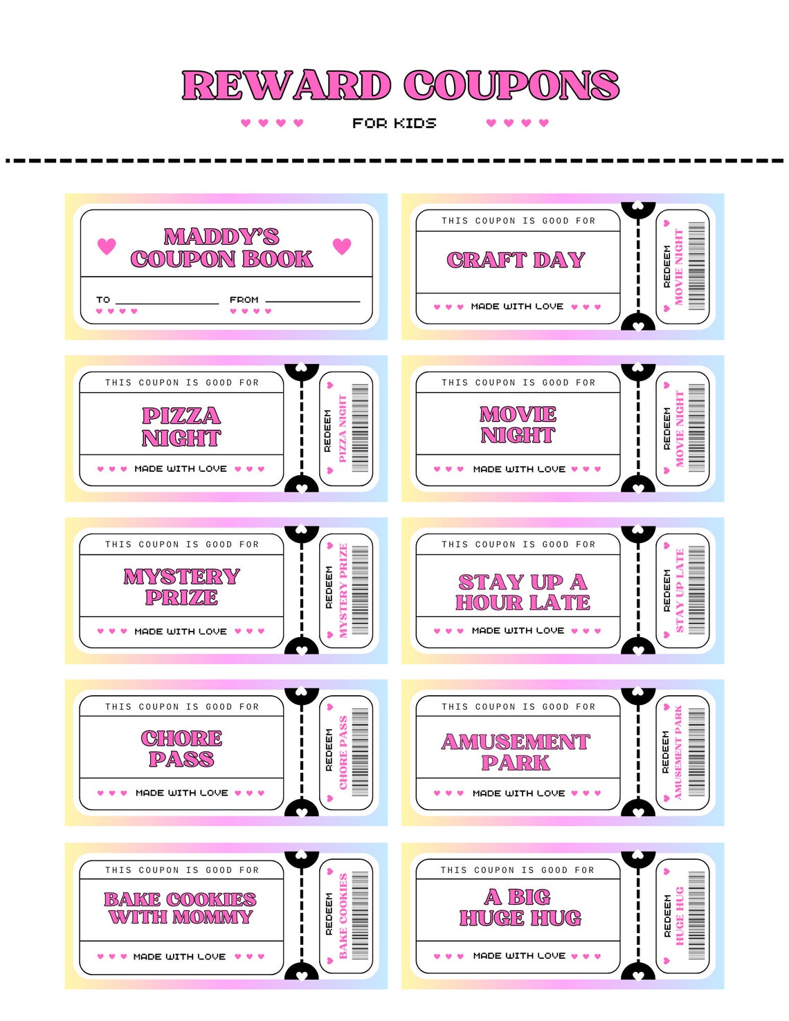 Editable Coupon Book for Kids, Printable Kids Reward Coupons Template ...