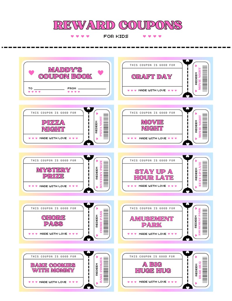 Editable Coupon Book for Kids, Printable Kids Reward Coupons Template ...