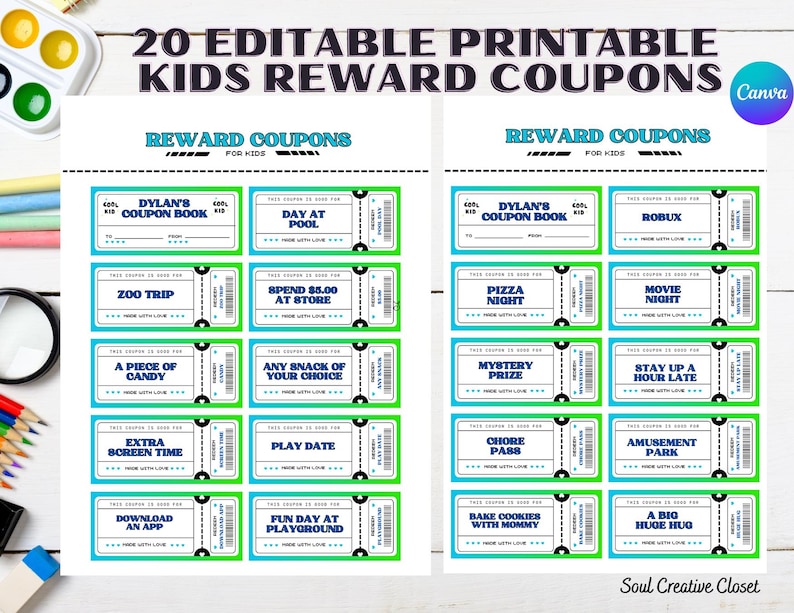 Editable Coupon Book for Kids, Printable Kids Reward Coupons Template ...