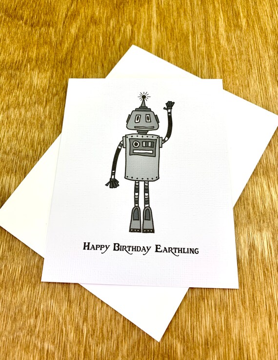 Happy Birthday Robot Card - Etsy