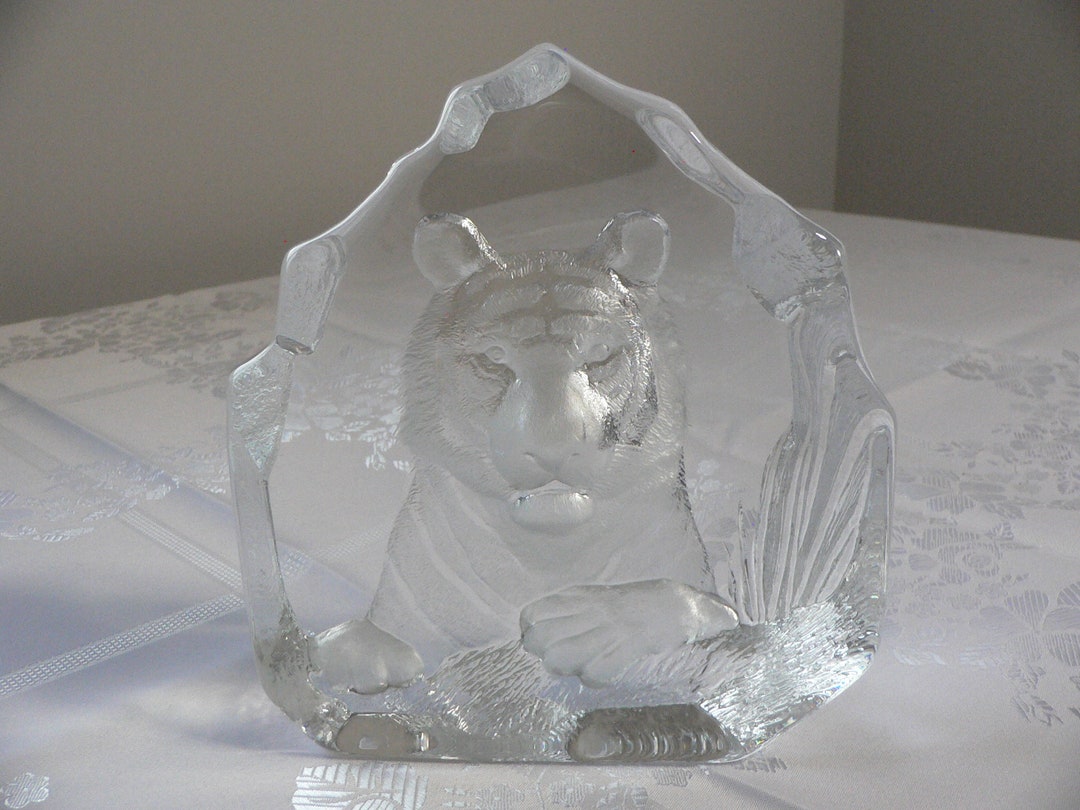 Mats Jonasson Large Crystal Glass Tiger Sculpture Paperweight Signed ...