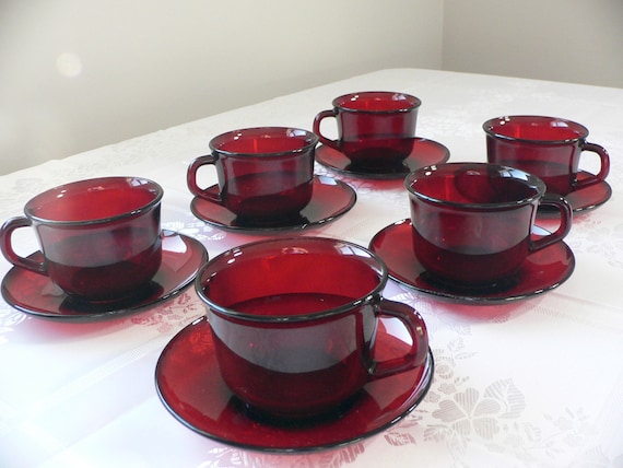 Arcoroc France Red Tempered Glass Cups and Saucers Set of 6.strengthened Heat Resisting Toughened Glassware Tea Coffee Serving Set. Etsy UK