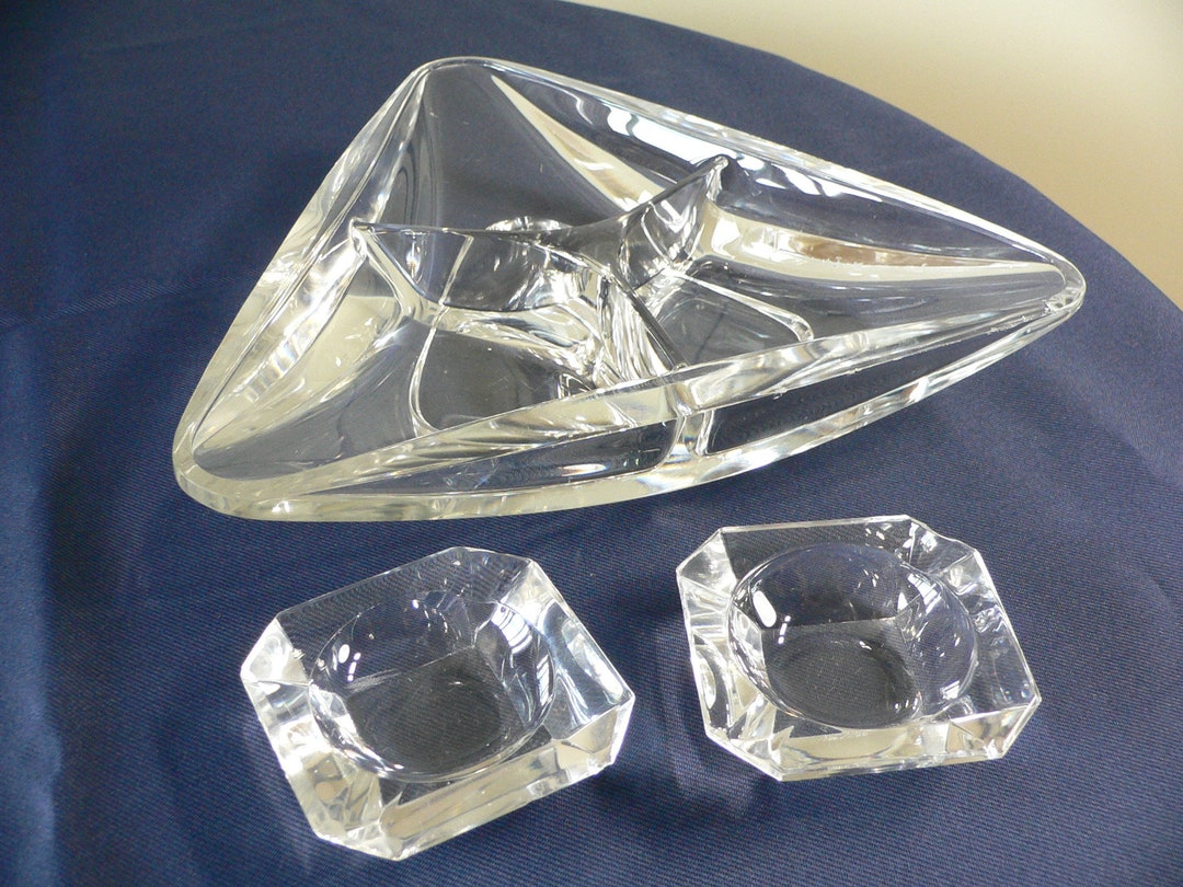 Vintage Val Saint Lambert Crystal Ashtray Set: Triangle Trinket Dish ...