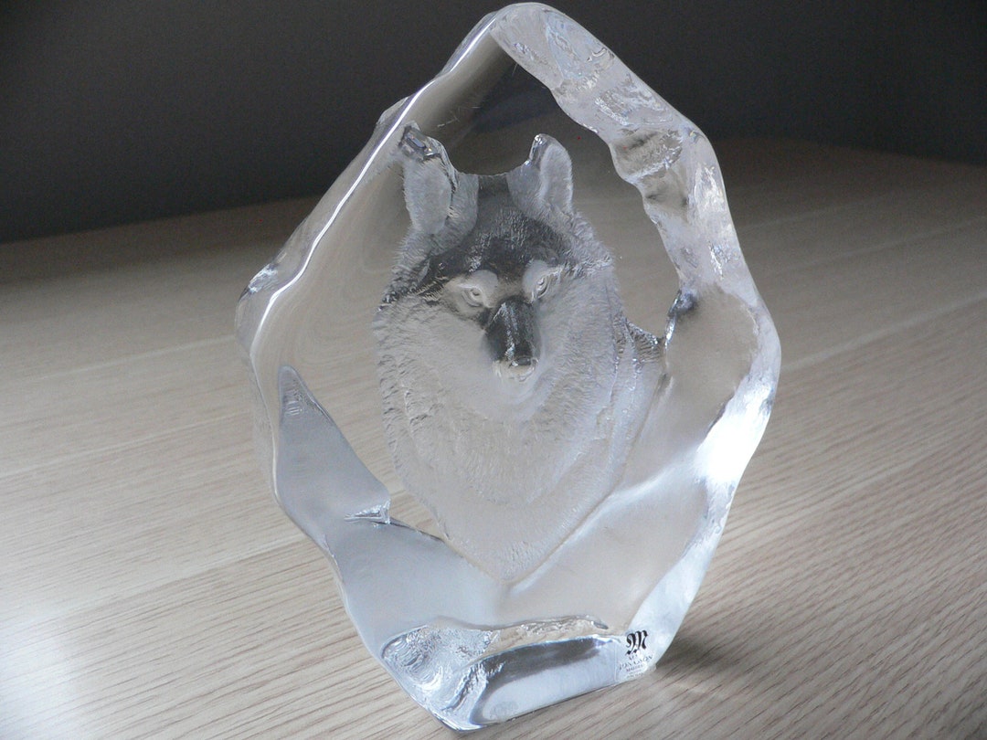 Mats Jonasson Large Crystal Glass Wolf Sculpture Paperweight Signed ...