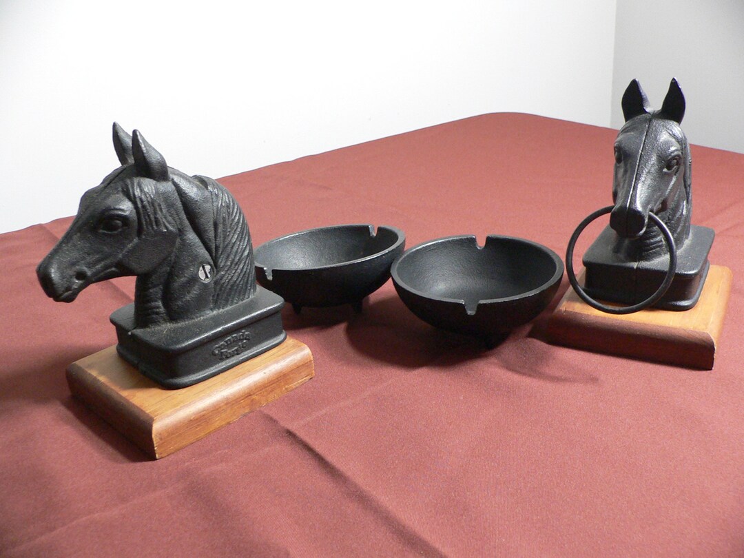 Canada Forge Cast Iron Horse Head Book Ends and Black Cast Iron Smudge ...