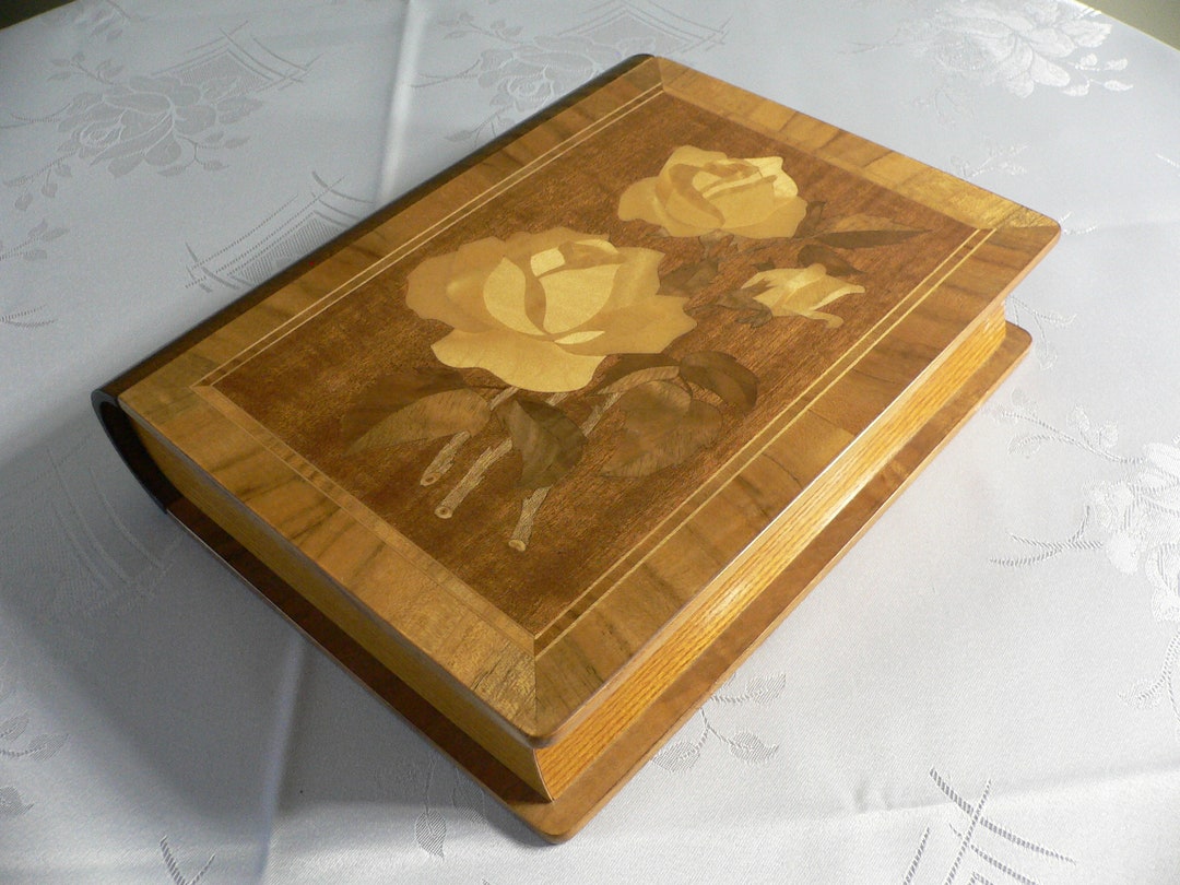 Vintage Inlaid Wooden Book Shaped Box With Secret Access.retro ...