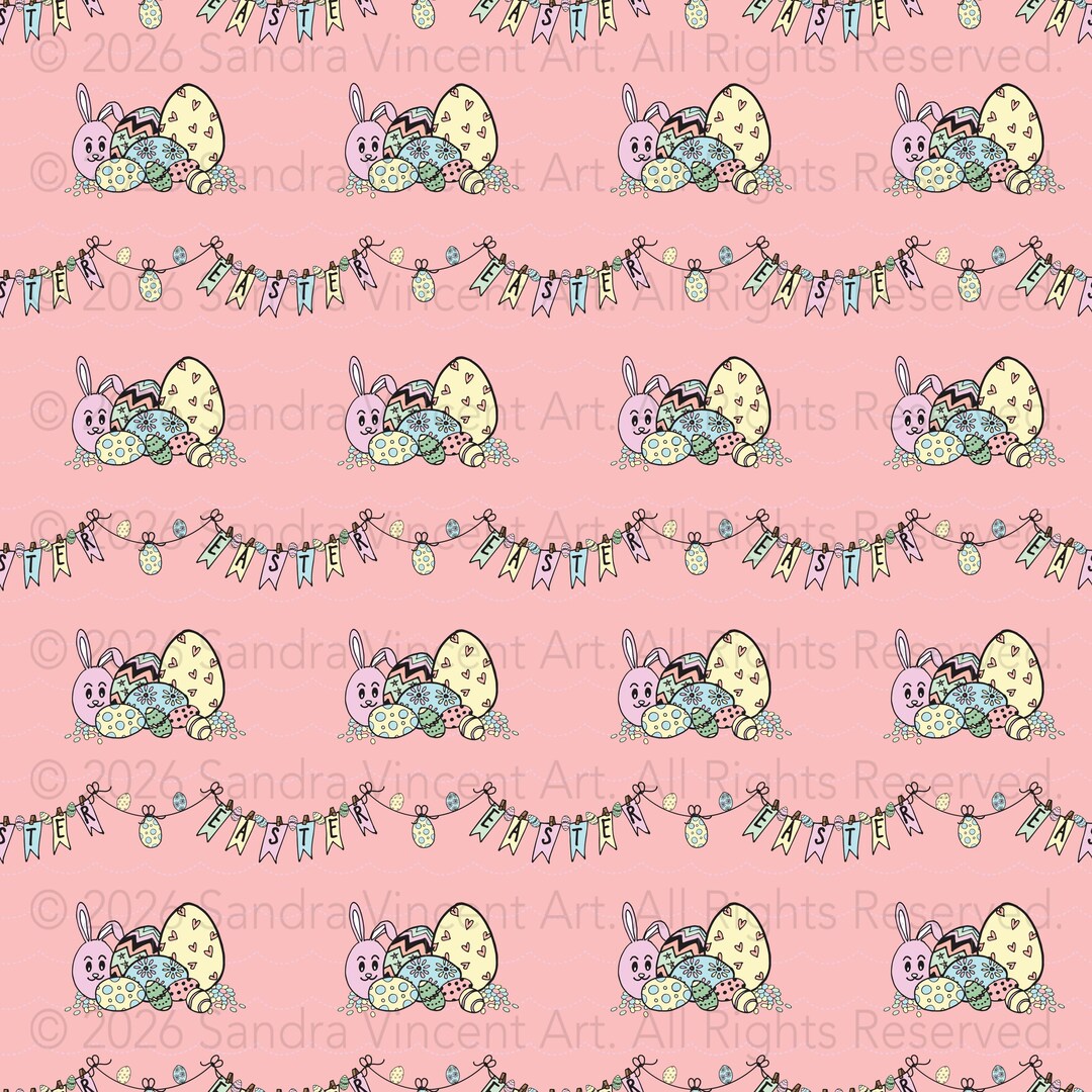 Easter Bunny Seamless Repeat Pattern (pink) (digital Download) - Etsy