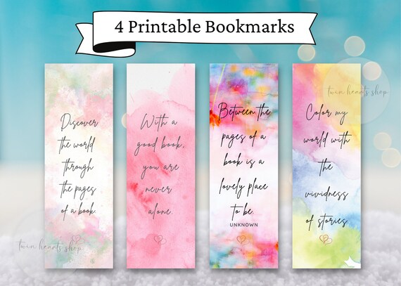 Watercolor Bookmarks PNG Printable Bookmarks Digital - Etsy
