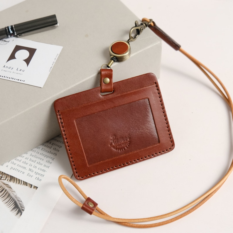 Leather ID Card Holder ID Badge Holder Personalized - Etsy