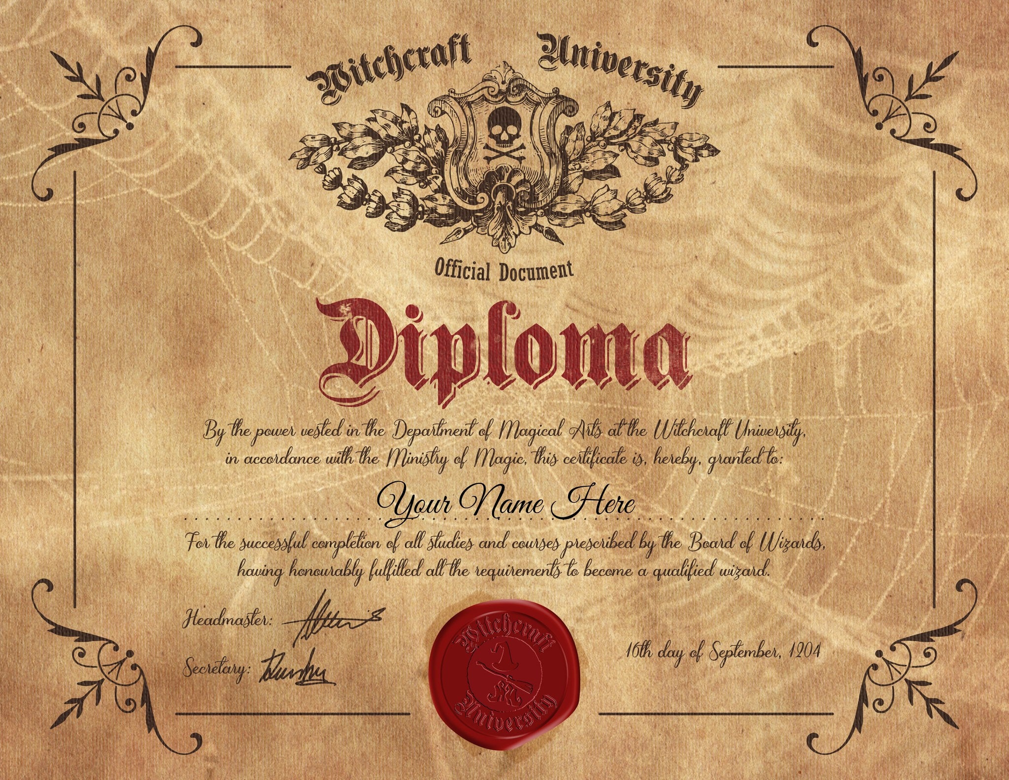 Witches & Wizards Novelty Diplomas From the Ministry of Magic - Printed ...