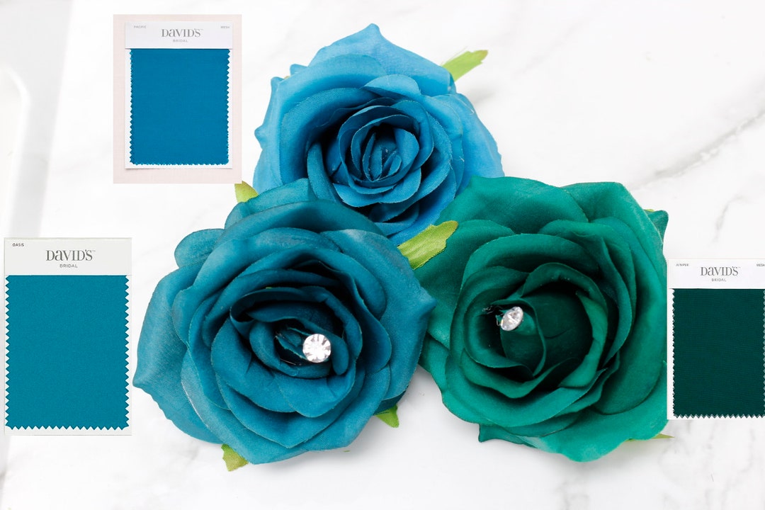 Hand Crafted Artificial Roses Emerald Juniper Green Oasis Teal Pacific ...