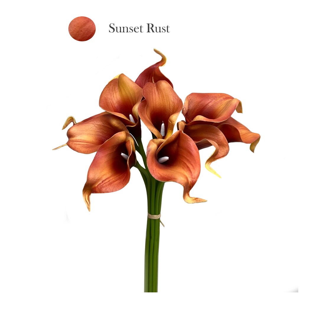 10stem Bundle-true Touch Real Touch Calla Lily Sunset Rust - Etsy