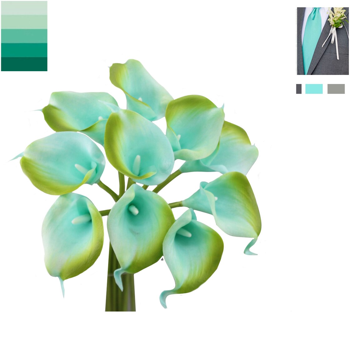1020100 14 Real Touch Calla Lily Green Theme Teal Aqua - Etsy