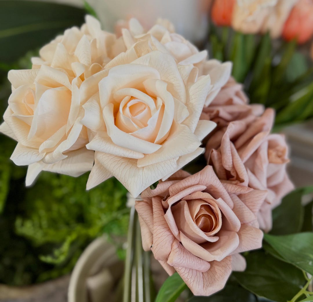 Pack of 5-stem Rose Bundle- Real Touch, Moisturized Finish, Wedding ...