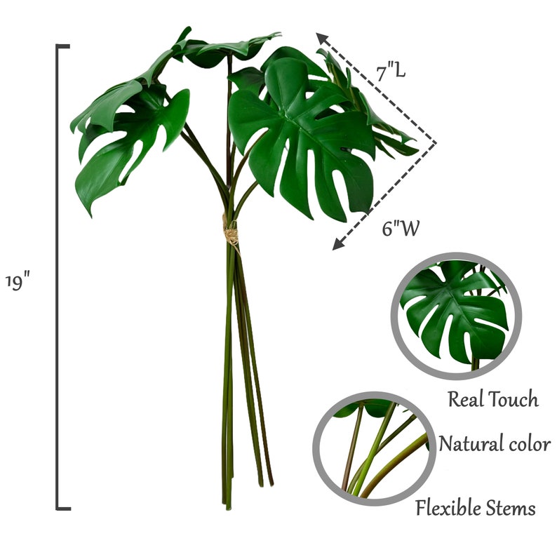 Set of 6-lush Green Real Touch Monstera Stem Flexible Lifelike Stem ...