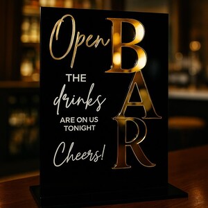 Open Bar Wedding Sign – 3D Gold Mirror BAR Letters – Engraved & Painted ...