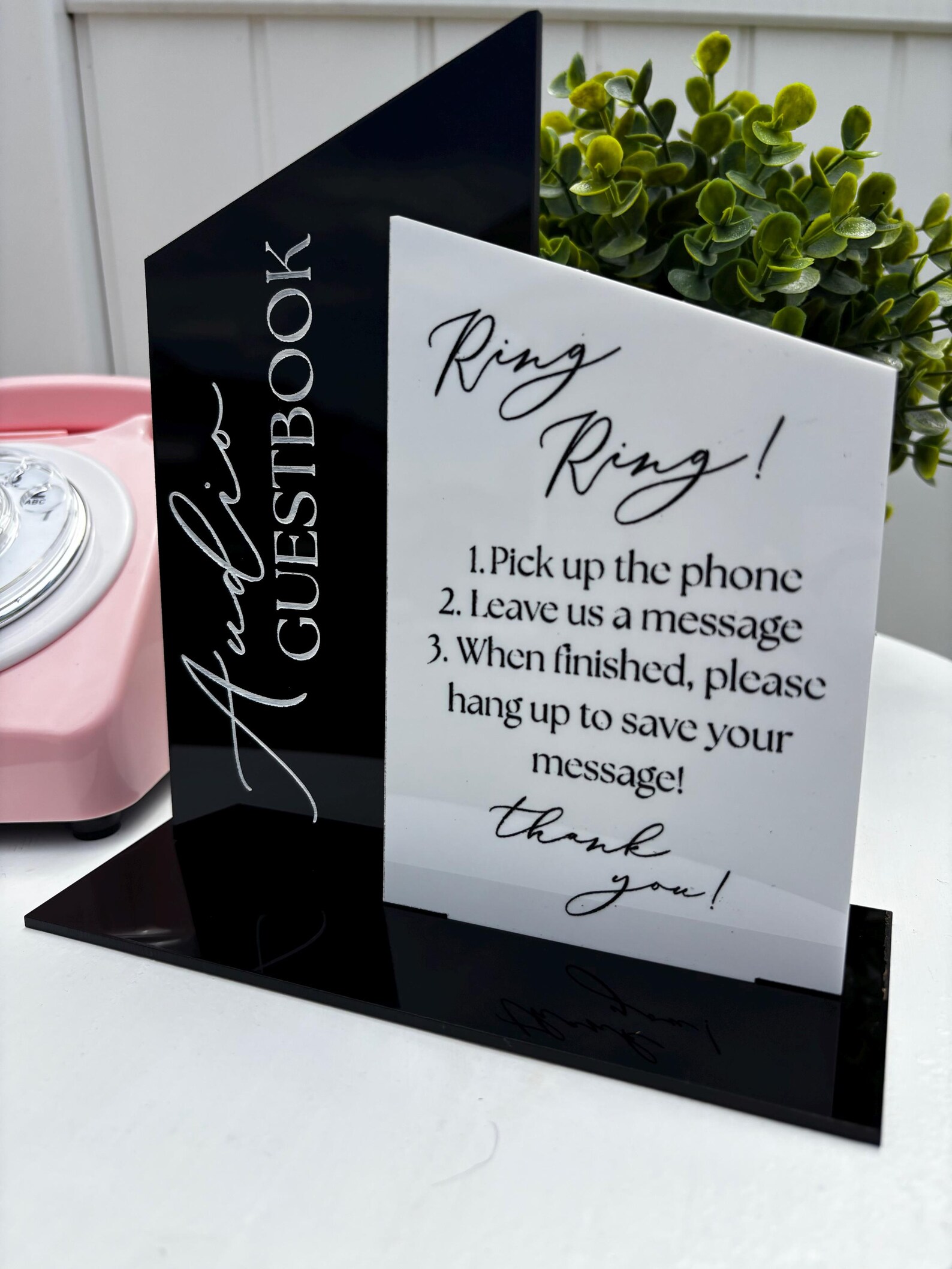 Black & White Acrylic Audio Guest Book Sign: Wedding Phone Instructions ...