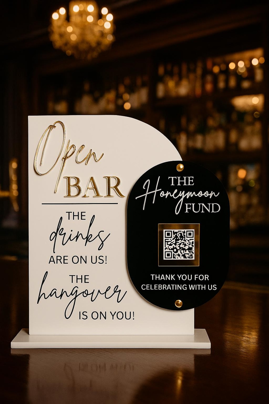 Custom Open Bar and Honeymoon Fund Sign – Wedding Bar Sign With QR Code ...
