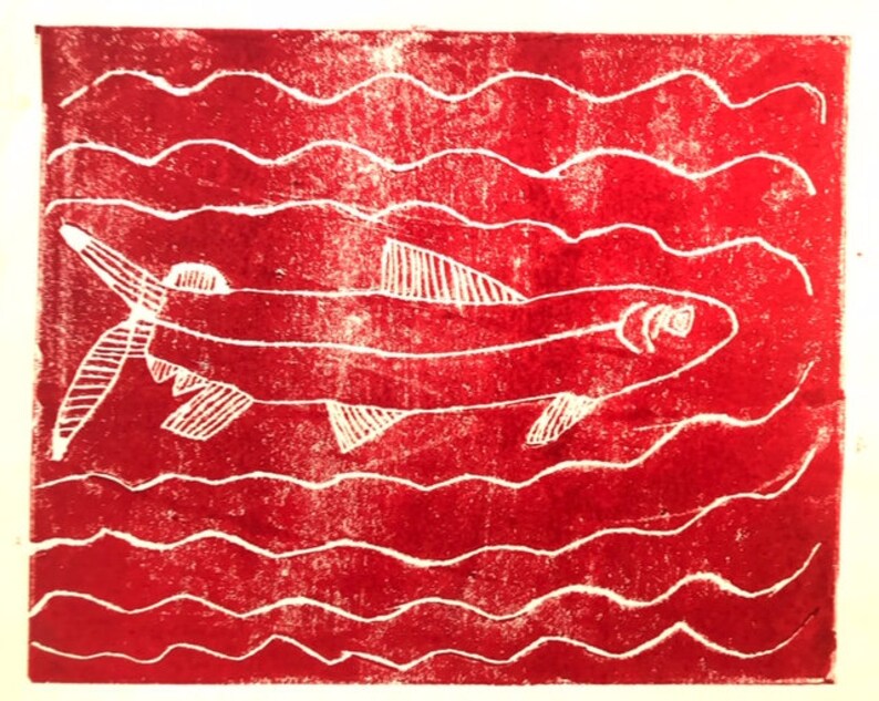 Lake Michigan Fish Print Linoleum Cut Print Ink Print | Etsy