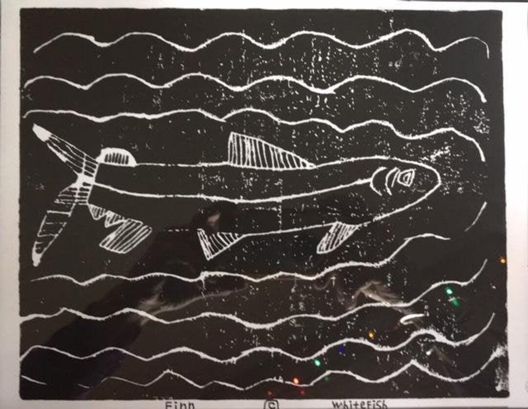 Lake Michigan Fish Print Linoleum Cut Print Ink Print - Etsy