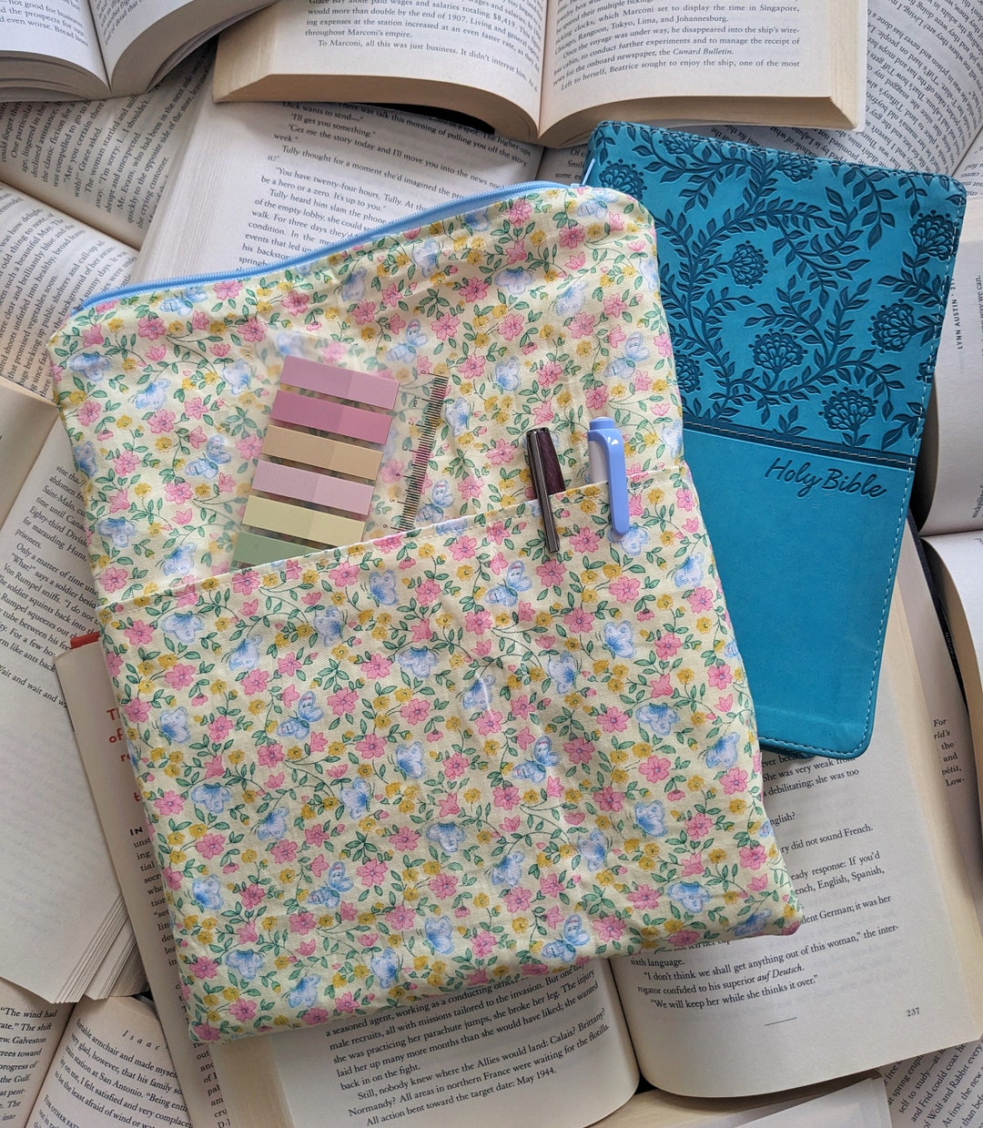 Yellow Floral Zipper Book Sleevebible Coverzipper Book Cover With Two ...