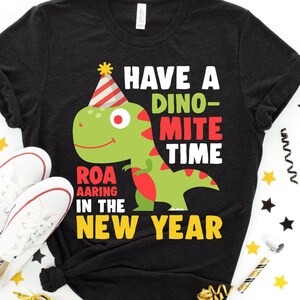 Cute Cartoon Dino Roaring in New Year / Celebrate New Years Countdown ...