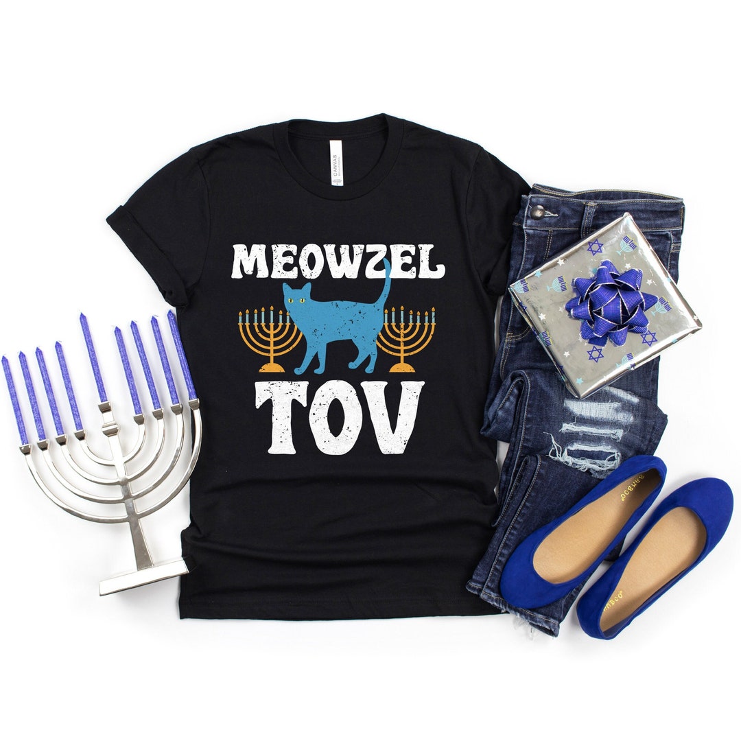 Funny Hanukkah Pun Meowzel Tov Shirt, Menorah Cat Lover Holiday Tshirt ...