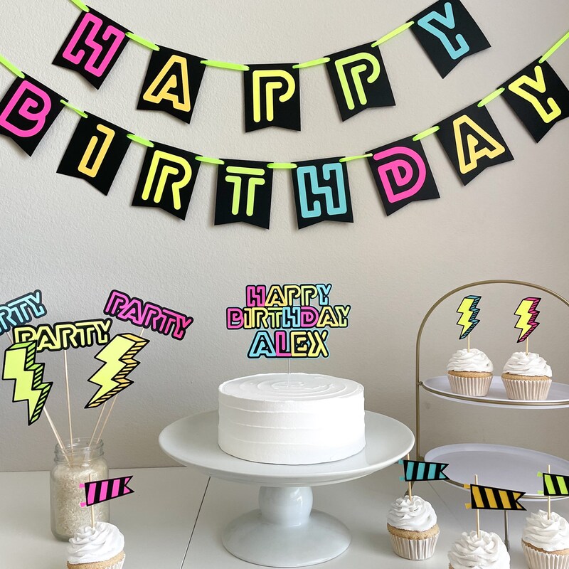 Neon Birthday Banner - Etsy