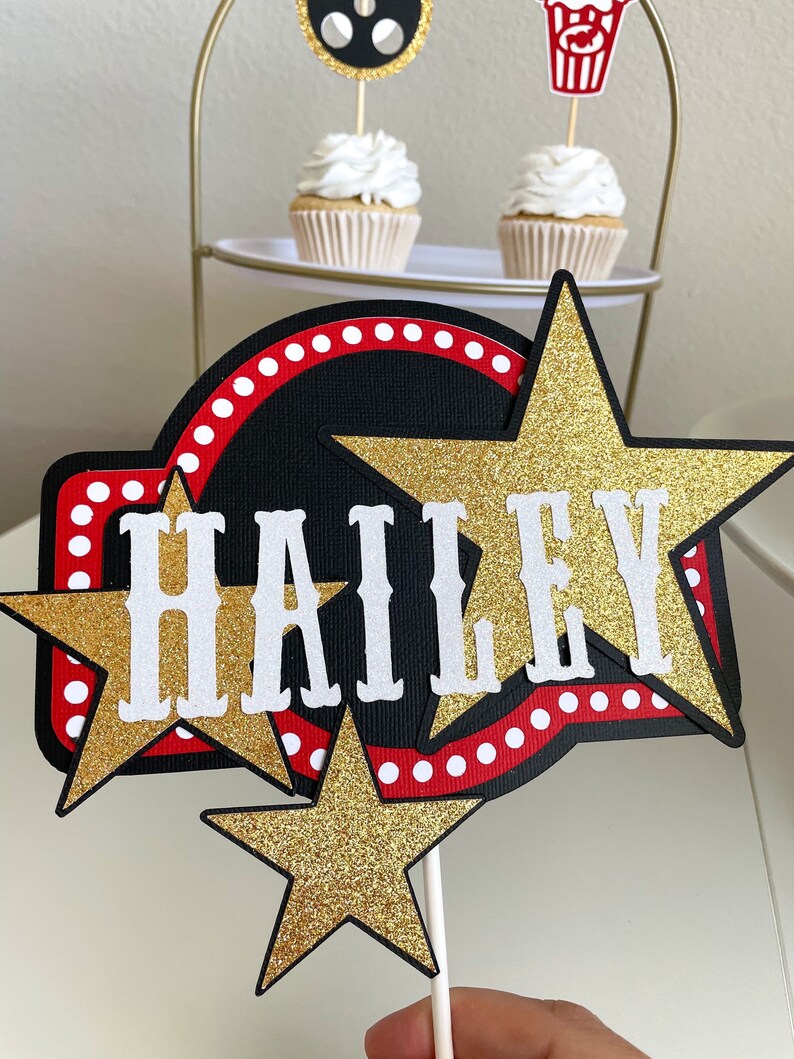 Personalized Movie Night Cake Topper, Hollywood Glitter Stars - Etsy