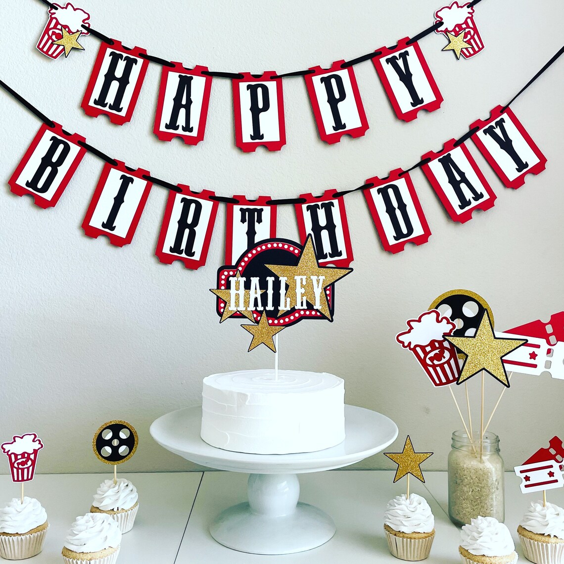 Personalized Movie Night Cake Topper, Hollywood Glitter Stars - Etsy