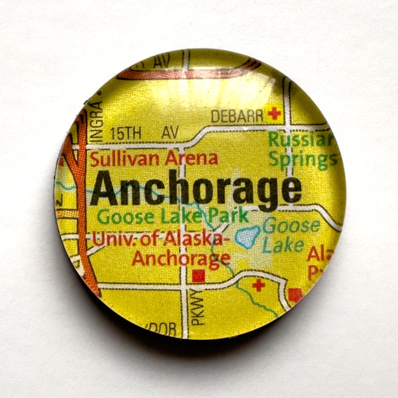 Alaska & Cities juneau, Sitka, Anchorage Upcycled Map Magnets. Set of 4 ...