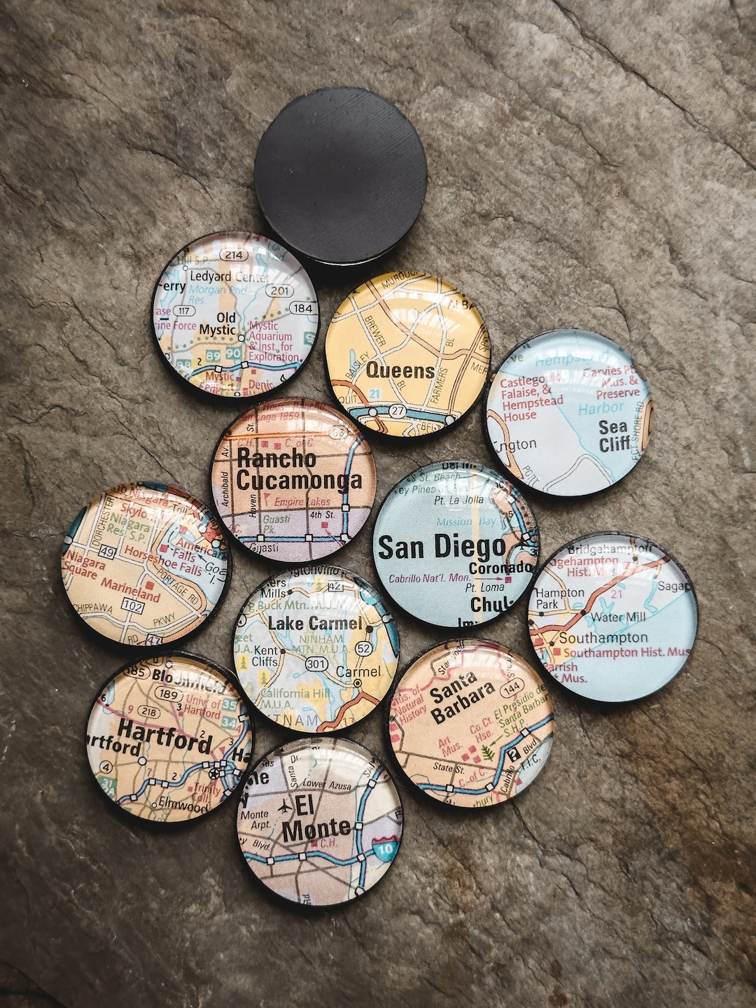 Upcycled US Map Magnets, Memento Travel Magnet, Personalized Cities ...