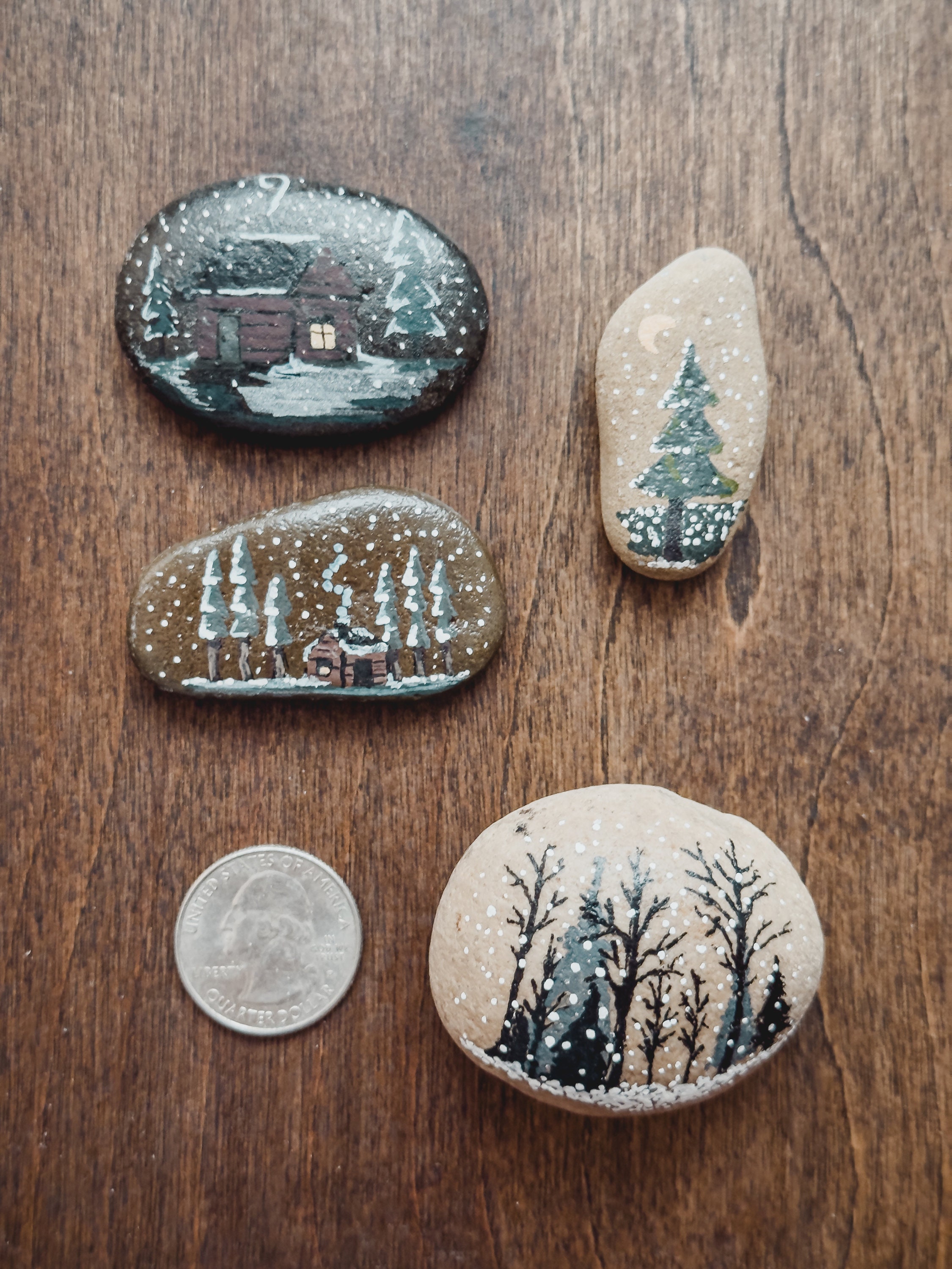 Small Painted Winter Stones, Set of 4, Painted Rocks, Rock Art, Rock ...