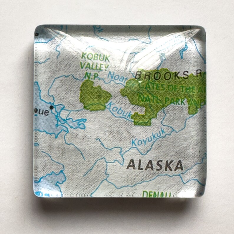Alaska & Cities juneau, Sitka, Anchorage Upcycled Map Magnets. Set of 4 ...